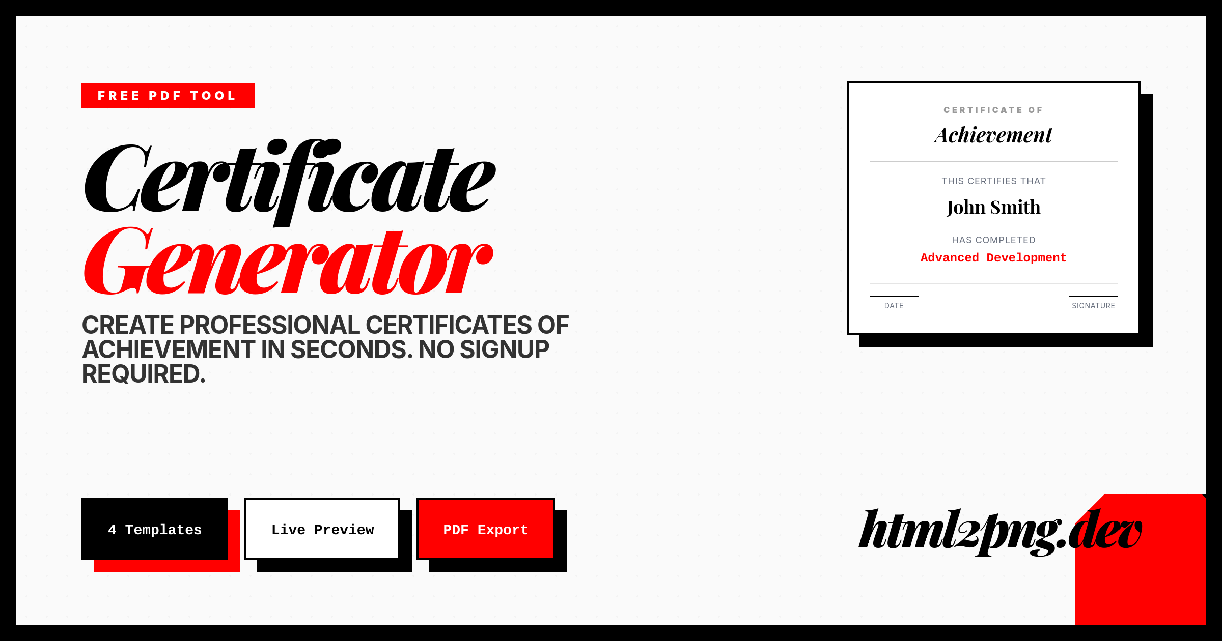 Free Certificate Generator - Create Professional PDF Certificates